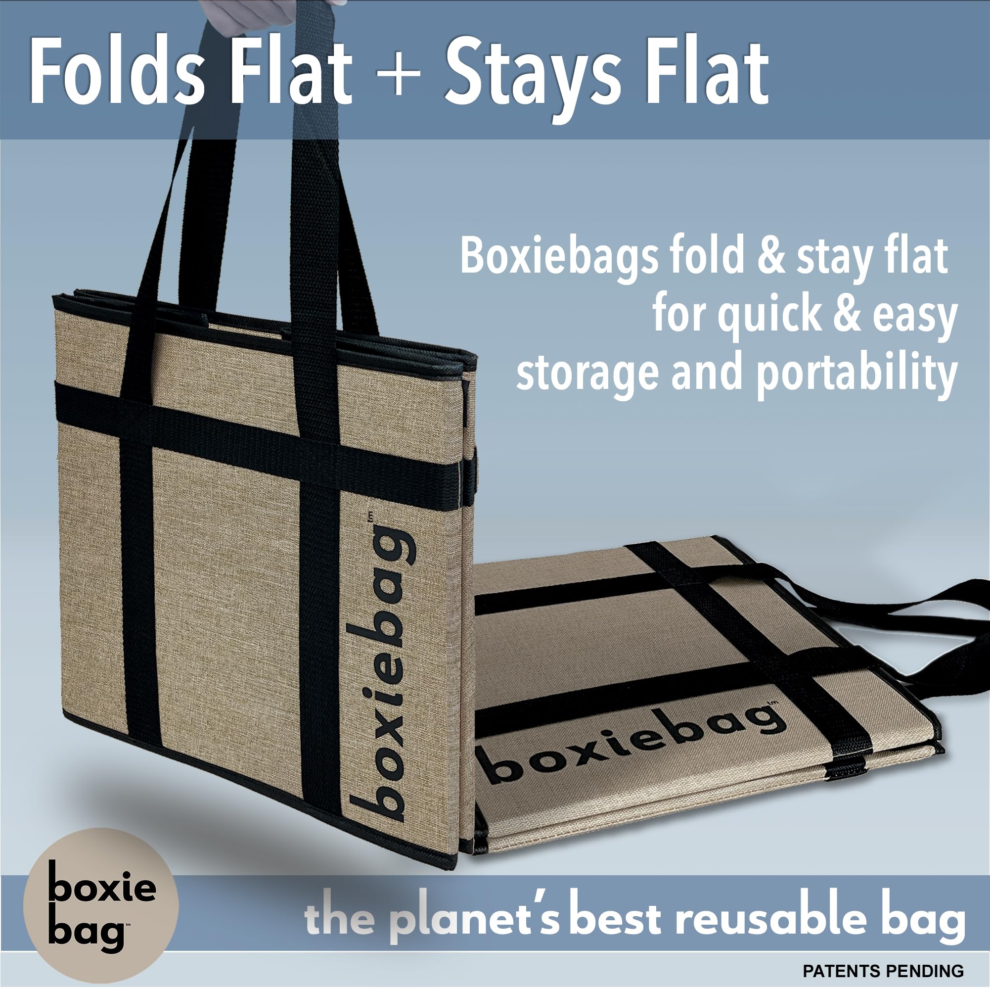 BOXIEBAG Collapsible Reuseable Insulated Grocery Bag - Stackable Heavy Duty Grocery Tote Bag - Insulated Tote Bag (1 Pack)