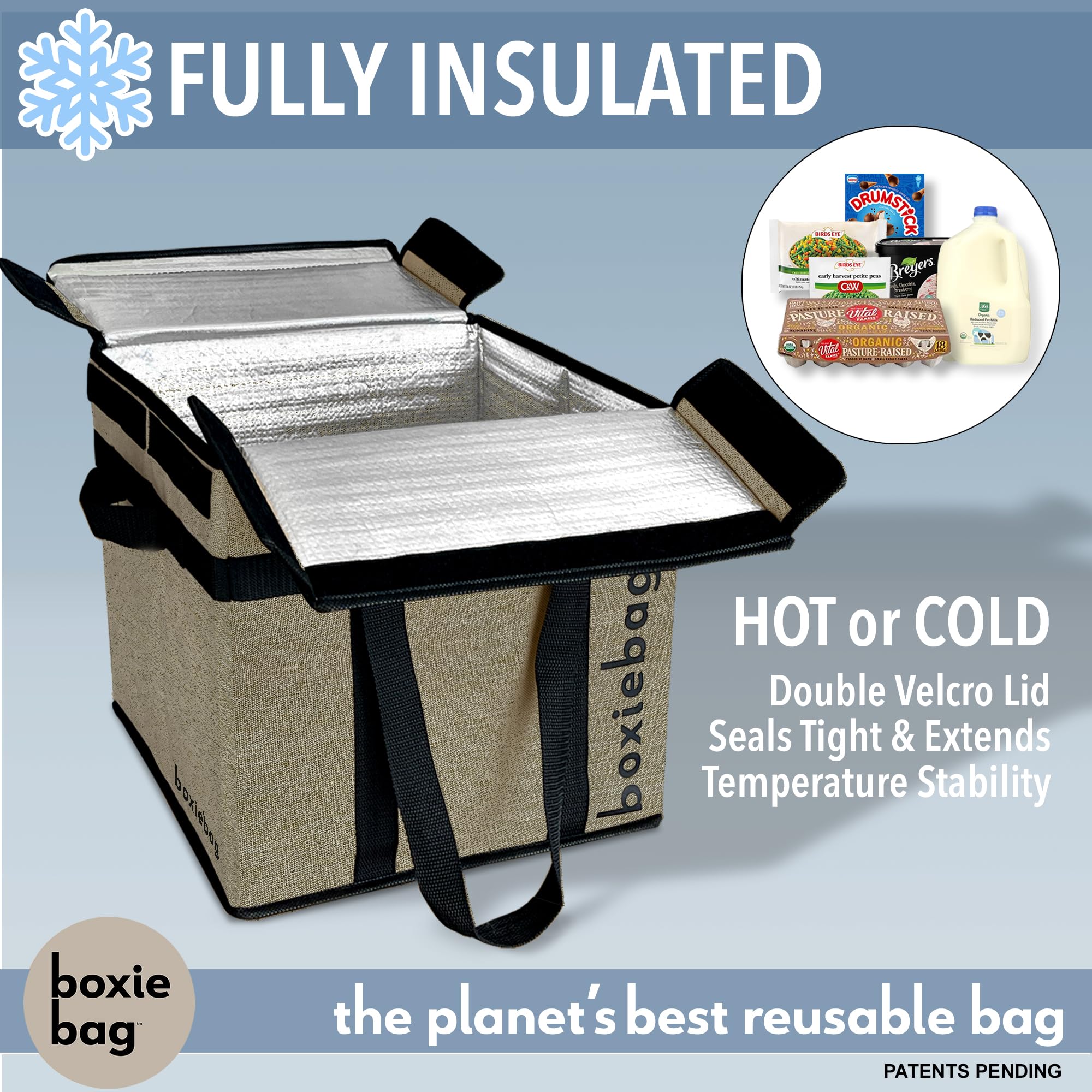 BOXIEBAG Collapsible Reuseable Insulated Grocery Bag - Stackable Heavy Duty Grocery Tote Bag - Insulated Tote Bag (1 Pack)