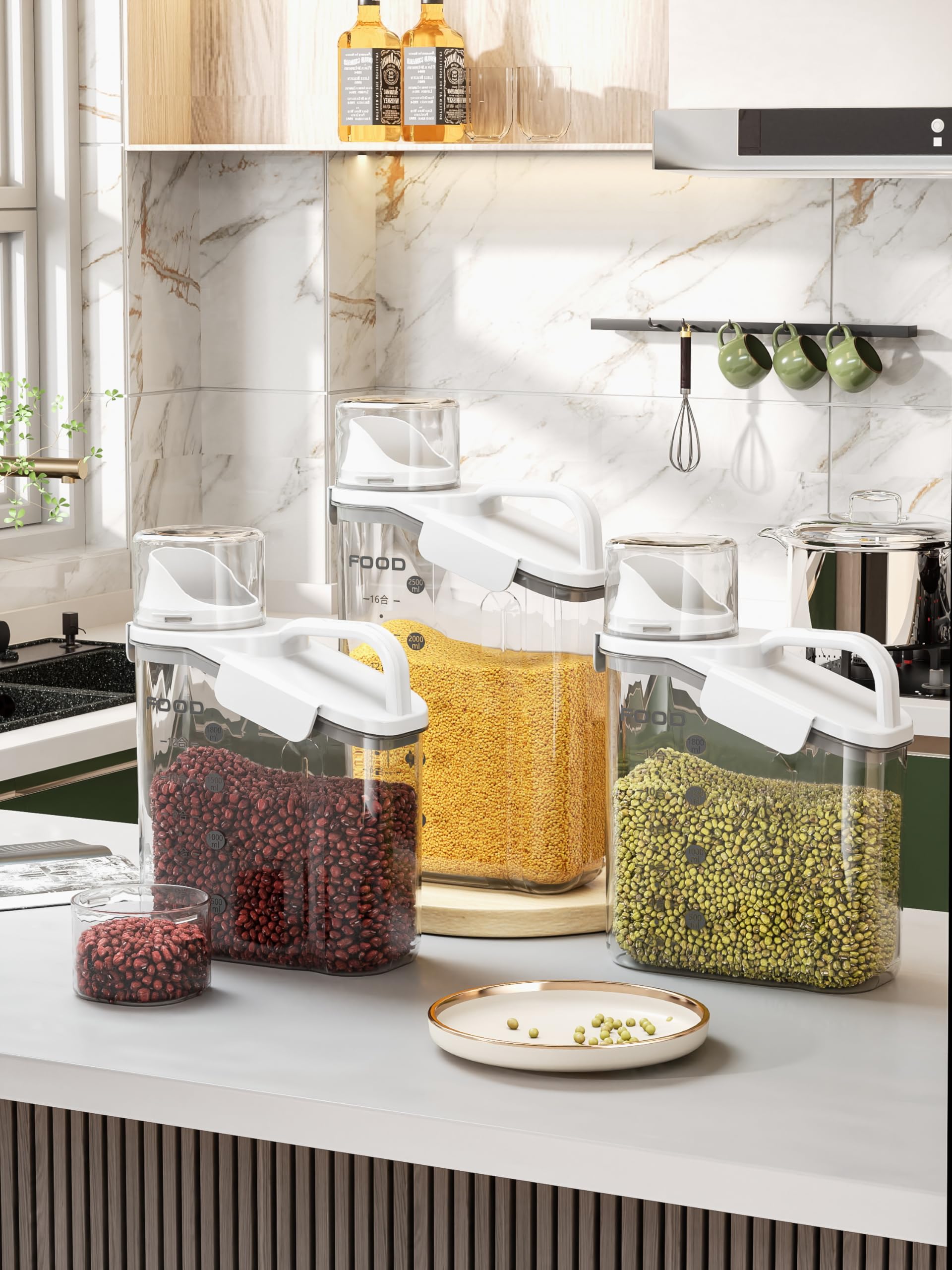 Total 2 items Cereal Containers Storage,Each2.5L Airtight Large Dry Food Storage .1 Blue 1 White.with Measuring Cup,BPA Free Plastic Dispenser,Suitable for Storing Grains Flour and Various Foods.