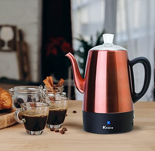 Number 1 In Service Euro Cuisine Electric Percolator Coffee Maker, Stainless Steel Coffee Machine Percolators Fast and Portable Coffee Pot, Detachable Cord and Cool Touch Handle (8 Cup)
