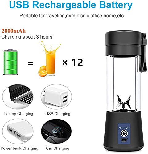 Portable Blender, Personal Mixer Fruit Rechargeable with USB, Mini Blender for Smoothie, Black