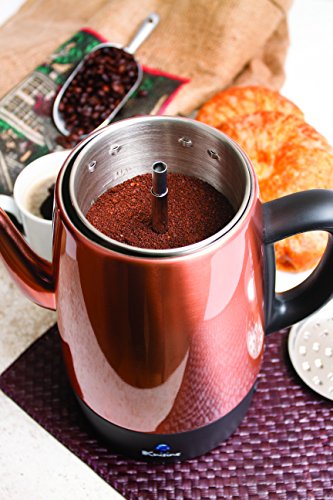 Number 1 In Service Euro Cuisine Electric Percolator Coffee Maker, Stainless Steel Coffee Machine Percolators Fast and Portable Coffee Pot, Detachable Cord and Cool Touch Handle (8 Cup)