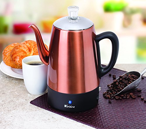 Number 1 In Service Euro Cuisine Electric Percolator Coffee Maker, Stainless Steel Coffee Machine Percolators Fast and Portable Coffee Pot, Detachable Cord and Cool Touch Handle (8 Cup)