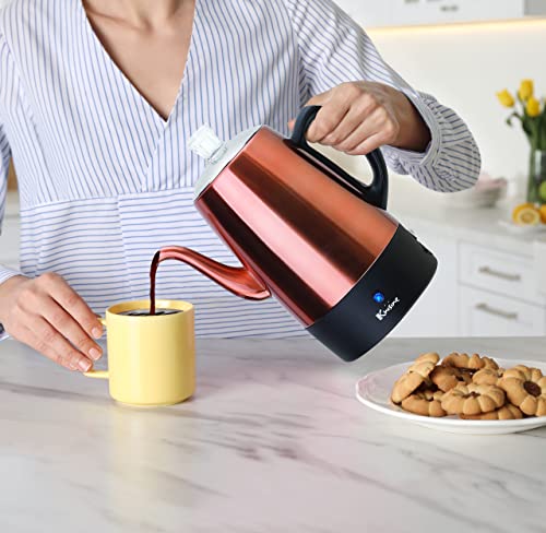 Number 1 In Service Euro Cuisine Electric Percolator Coffee Maker, Stainless Steel Coffee Machine Percolators Fast and Portable Coffee Pot, Detachable Cord and Cool Touch Handle (8 Cup)