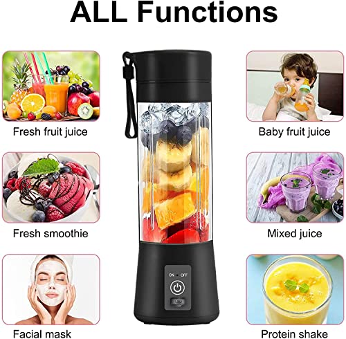 Portable Blender, Personal Mixer Fruit Rechargeable with USB, Mini Blender for Smoothie, Black
