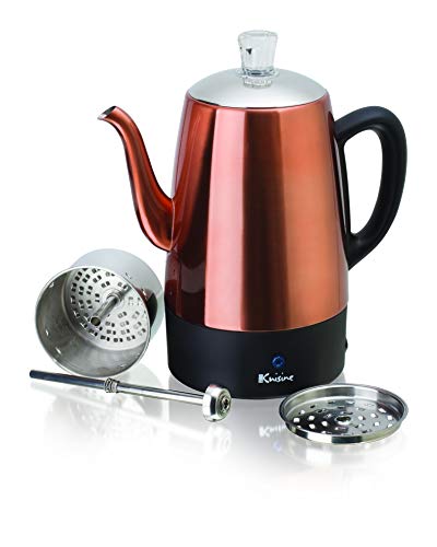 Number 1 In Service Euro Cuisine Electric Percolator Coffee Maker, Stainless Steel Coffee Machine Percolators Fast and Portable Coffee Pot, Detachable Cord and Cool Touch Handle (8 Cup)