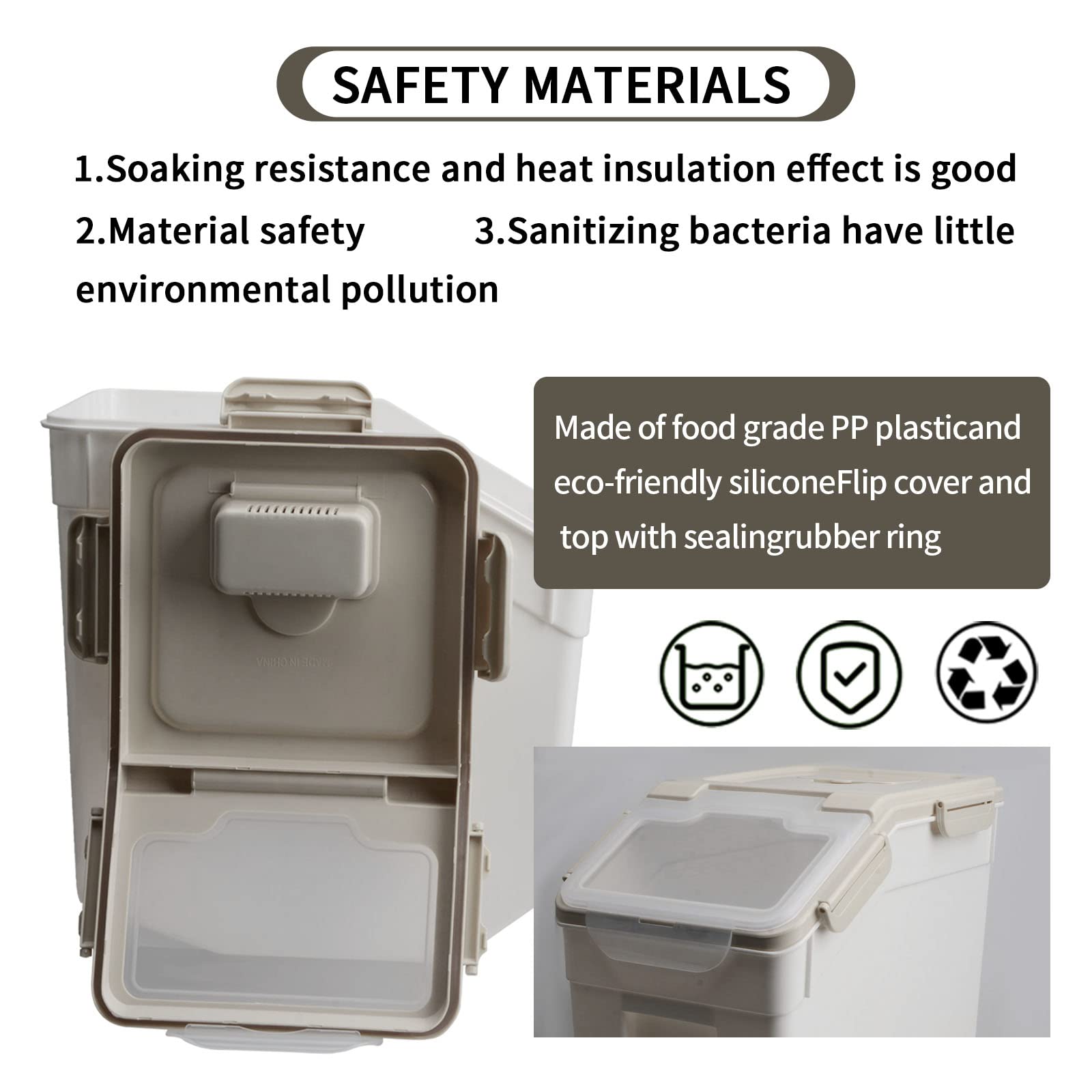 Rice Storage Container 25 lb (15 Liters) with Measuring Cup, 2 Packs Flour Storage Containers with Wheels, BPA Free Rice Dispenser Bin for Rice | Grain | Pet Food | Flour - Grey