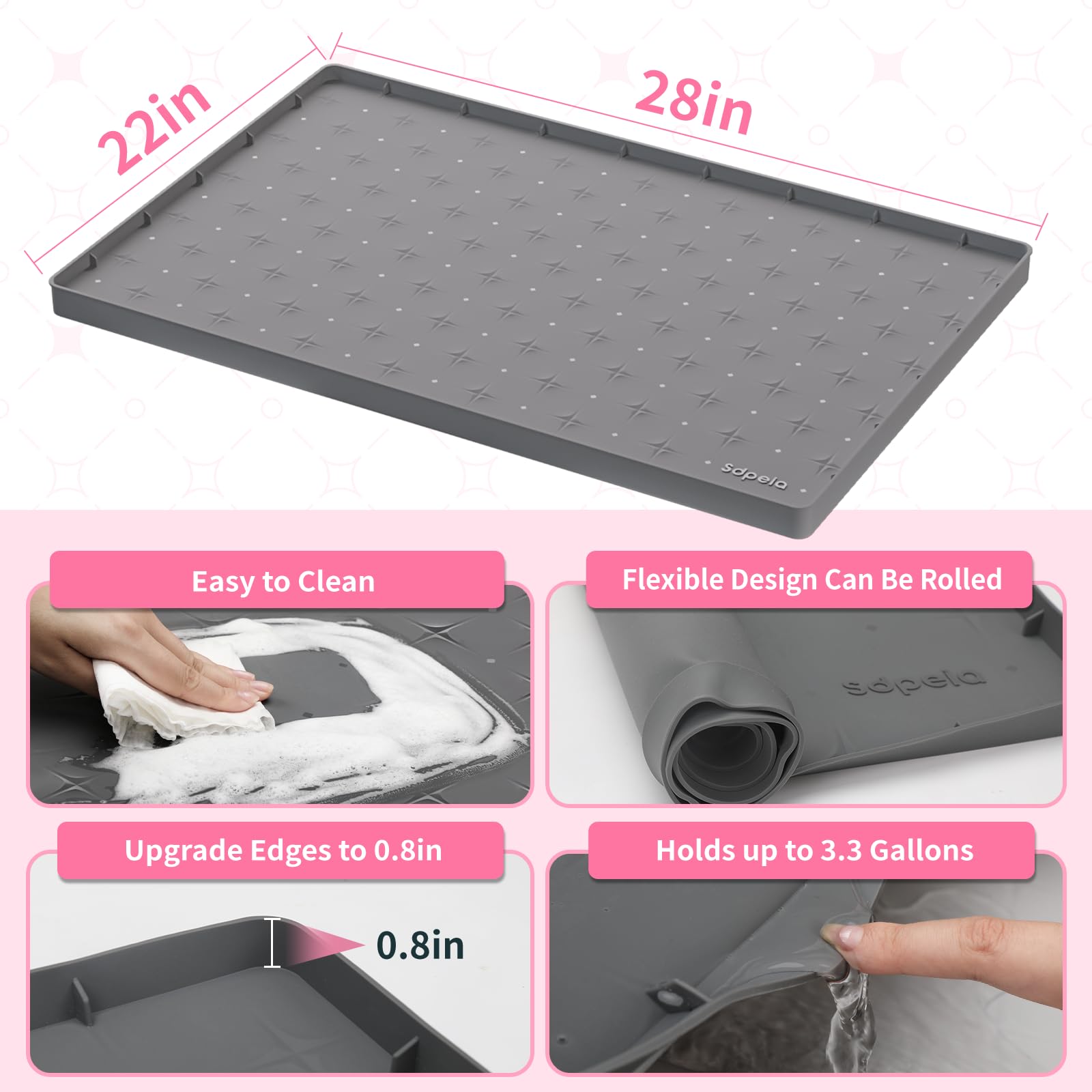 Sdpeia Under Sink Mat for [28" x 22"] Cabinet, Upgraded Silicone Waterproof Mat Kitchen Cabinet Liner Cabinet Protector Kitchen Organizers and Storage