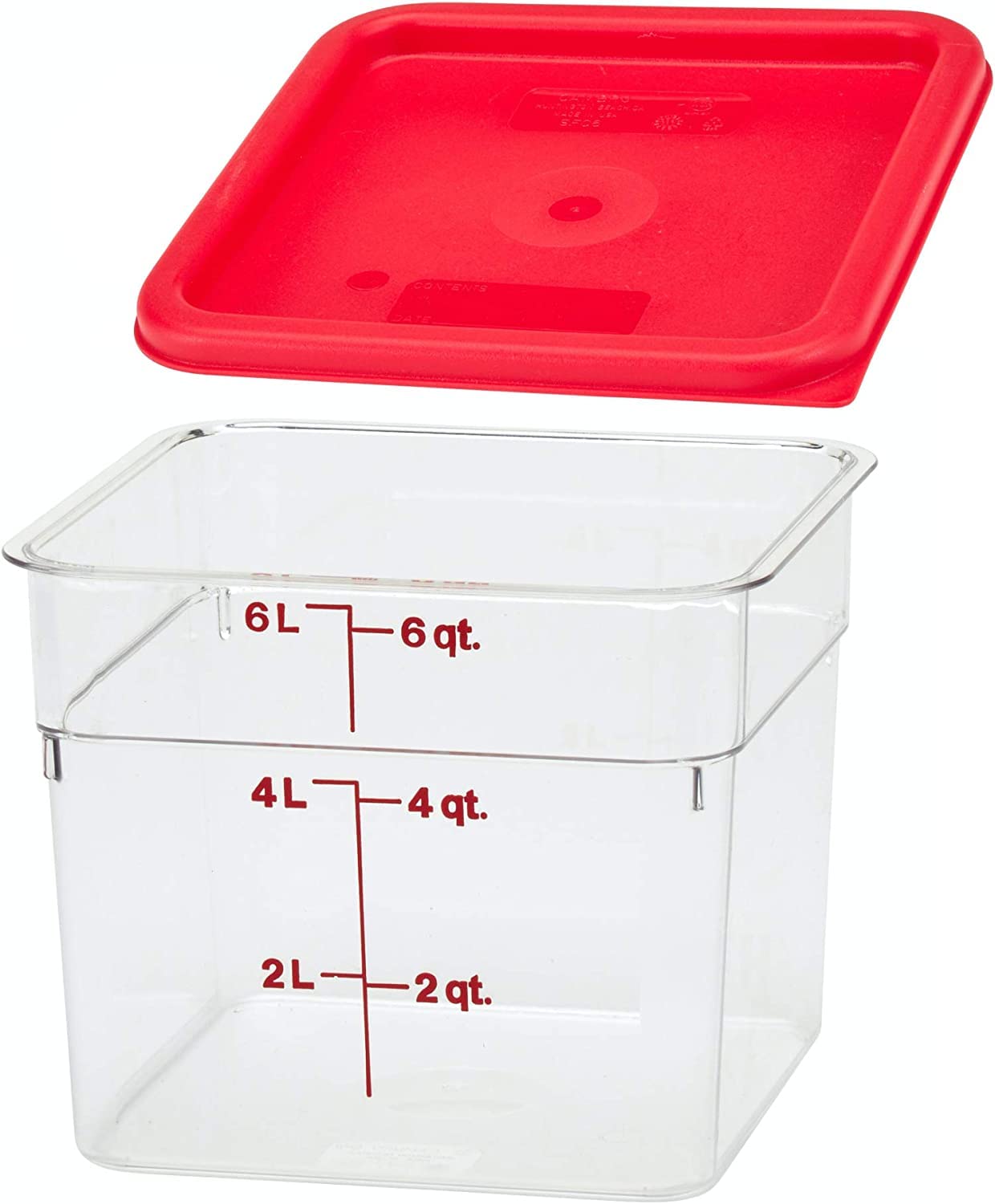 Cambro 6 Qt Square Food Storage Container with Red Lid, 2-Pack Bundle Includes a Measuring Spoon Set
