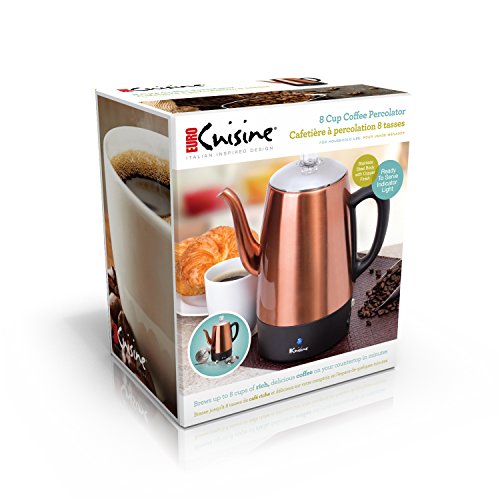 Number 1 In Service Euro Cuisine Electric Percolator Coffee Maker, Stainless Steel Coffee Machine Percolators Fast and Portable Coffee Pot, Detachable Cord and Cool Touch Handle (8 Cup)