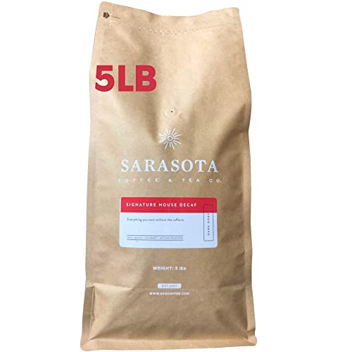 Sarasota Coffee Signature Breakfast Blend Coffee, Medium Roast, Office Coffee Shop Coffee, Bulk Coffee, 5 Lb Bag (Decaf, Whole Bean)