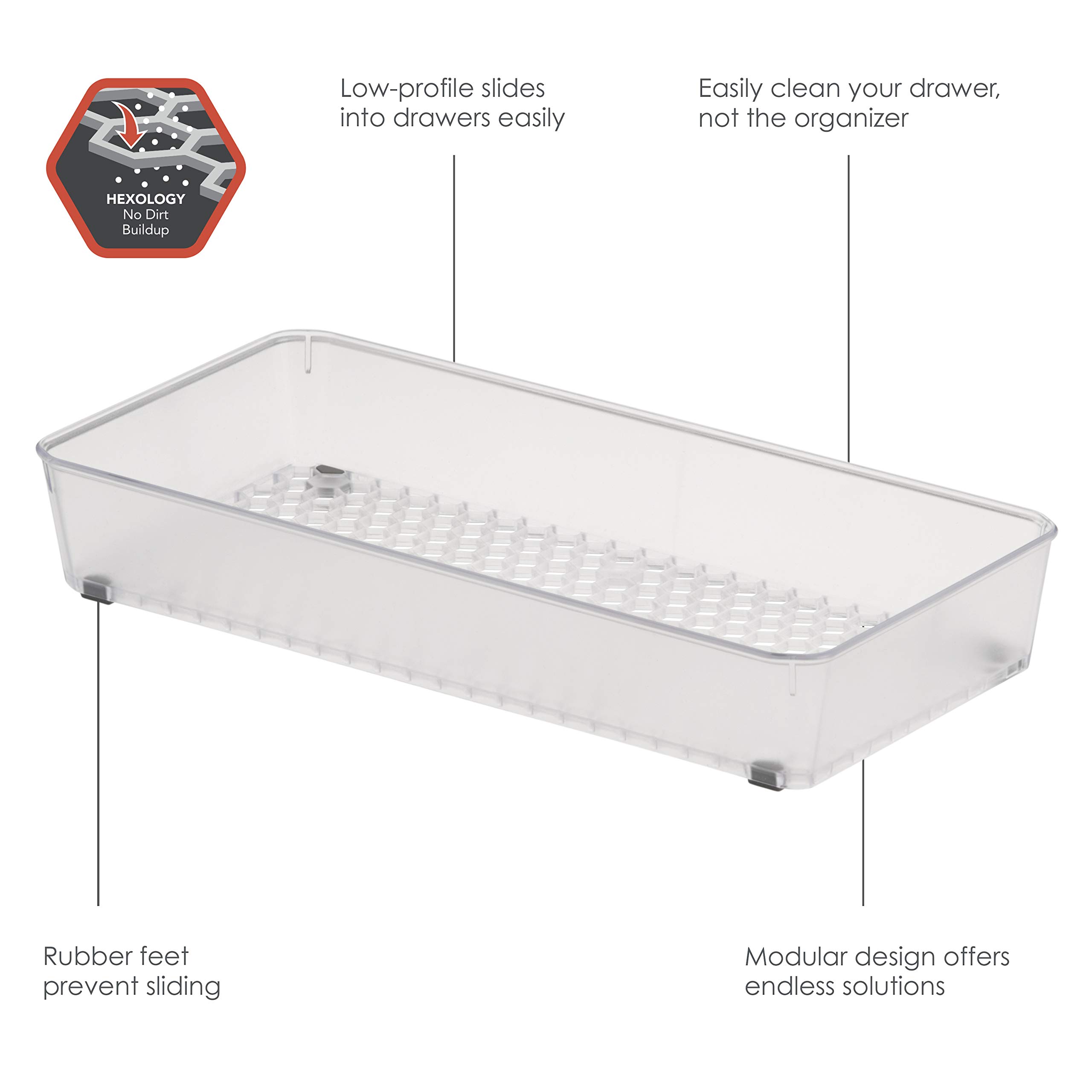 Spectrum Diversified Hexa Set of 4 Assorted Storage Buildup-Resistant Kitchen & Bathroom Drawer Trays, Easy-to-Clean Bathroom & Kitchen Organizers, Clear Frost