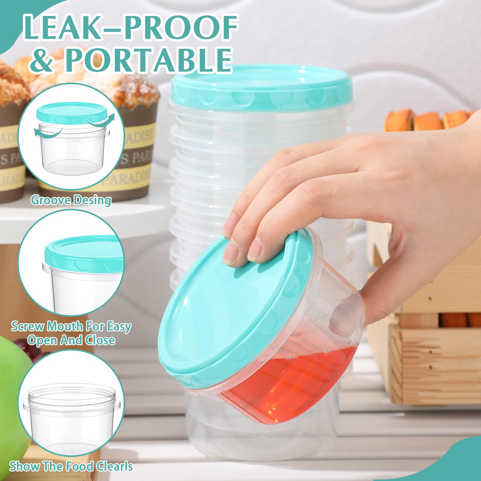 Suclain 24 Pcs 8.5 oz Meal Container Twist Cap Food Storage Containers Sturdy Plastic Snack Containers Reusable Round Freezer Containers for Food Lunch(Blue)