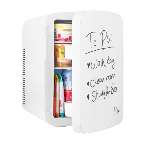 Cooluli Vibe Mini Fridge for Bedroom - With Cool Front Magnetic Whiteboard - 15L Portable Small Refrigerator for Travel, Car & Office Desk - Plug In Cooler & Warmer for Food, Drinks & Skincare (White)