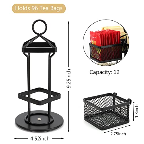 360 Degree Rotatable Tea Bag Organizer, Cast Iron Chrome lazy Susan for Teabag, 8 Basket Hold Up to 96 bags, Home Office Kitchen Cabinet Countertop Pantry Tea Coffee Storage