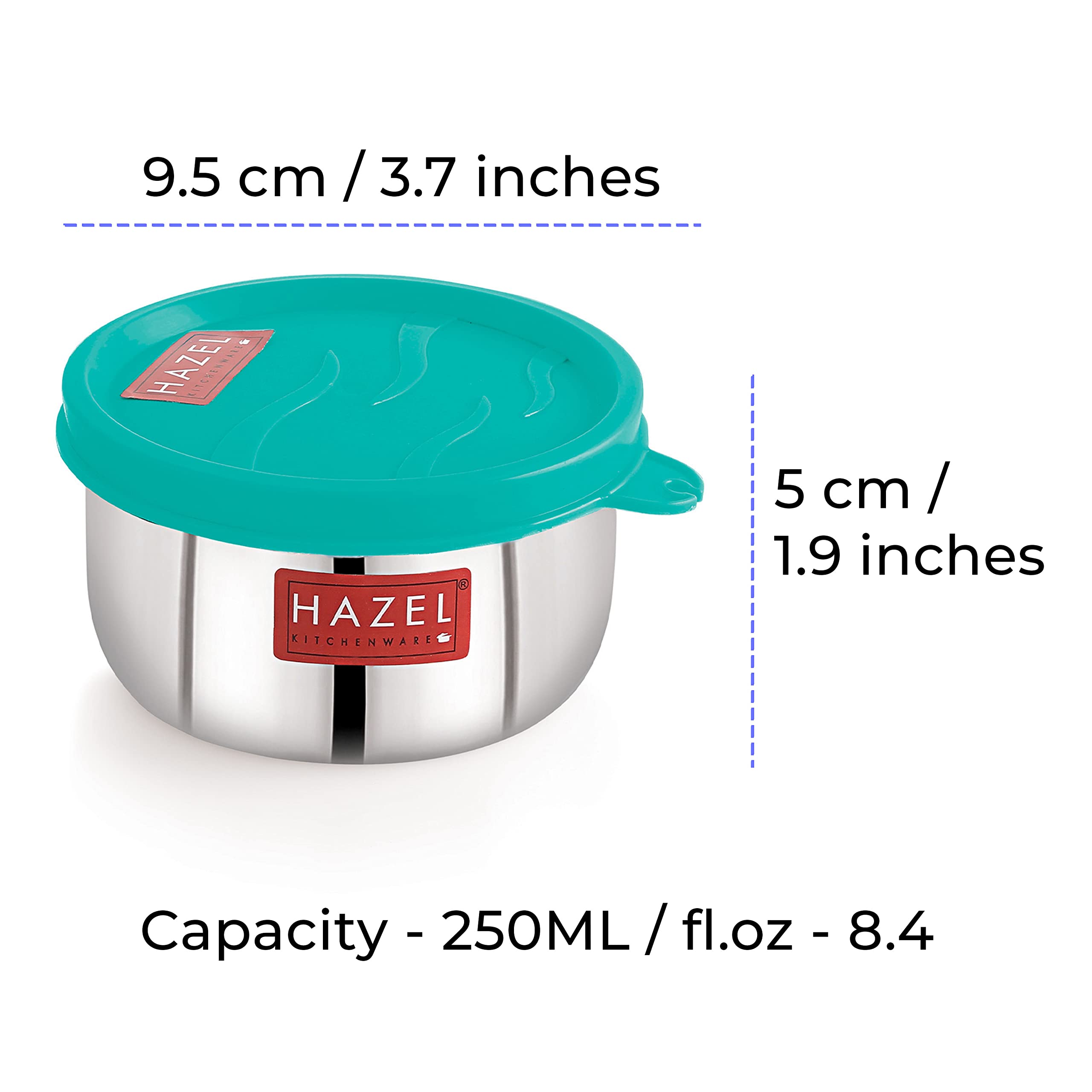 Hazel Stainless Steel Kitchen Containers Set of 6 | Storage Box for Kitchen & Tiffin Boxes | Air Tight Containers for Storage with Leak Proof Lid, 250 ML Each
