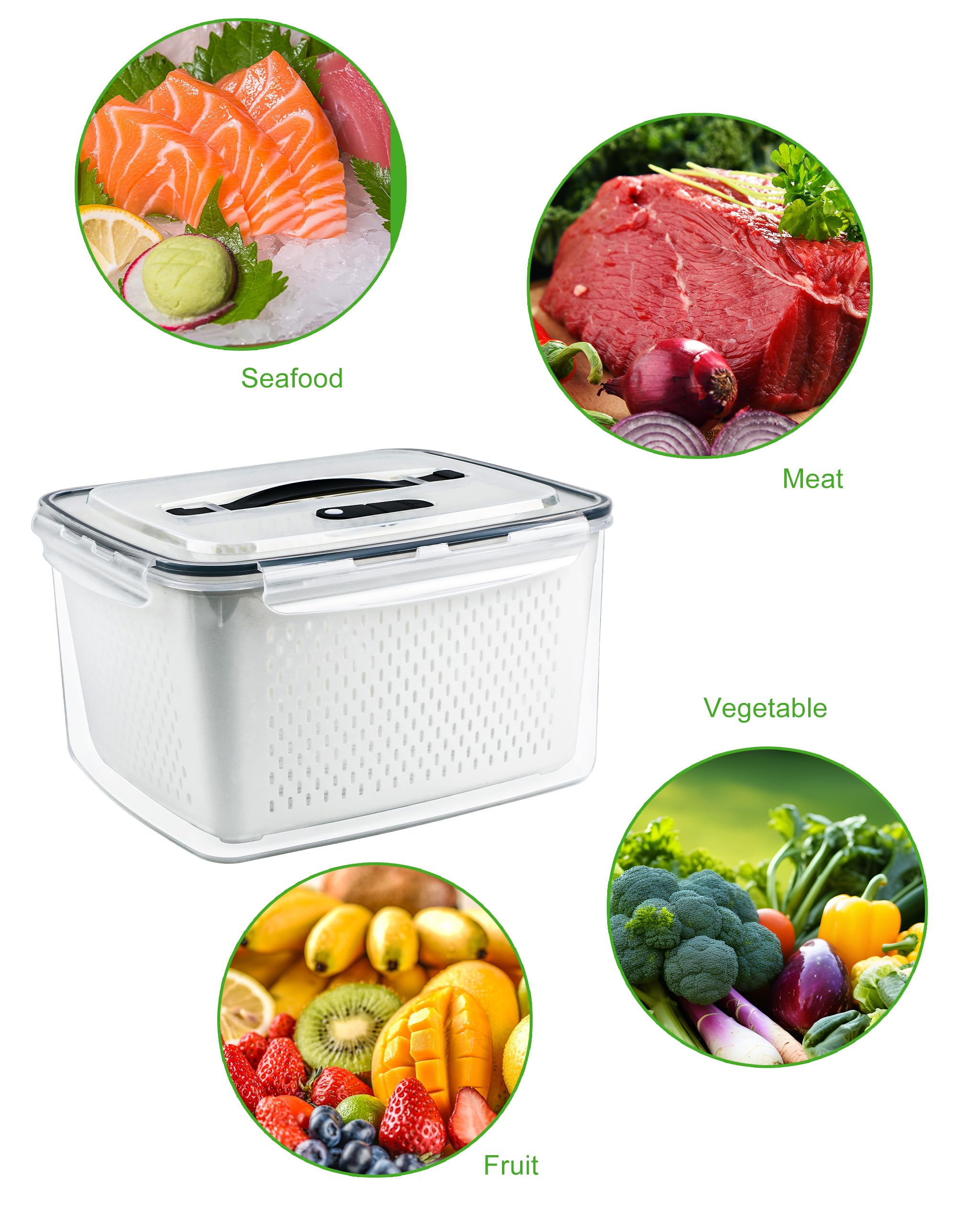 5 PCS Fruit Storage Containers for Fridge - Fruit Containers for Refrigerator with Removable Colander - Airtight Food Storage Container Keep Produce Vegetables Berry Fresh Longer