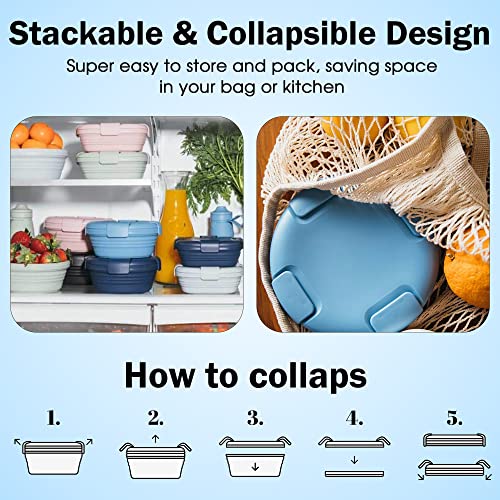 GISHO Collapsible Bowl, Collapsible Silicone Bowl With Lids, Ideal for Camping & Hiking, Picnic, RV, Travel, Dishwasher & Microwave Safe 36oz (Lemonade Pink)