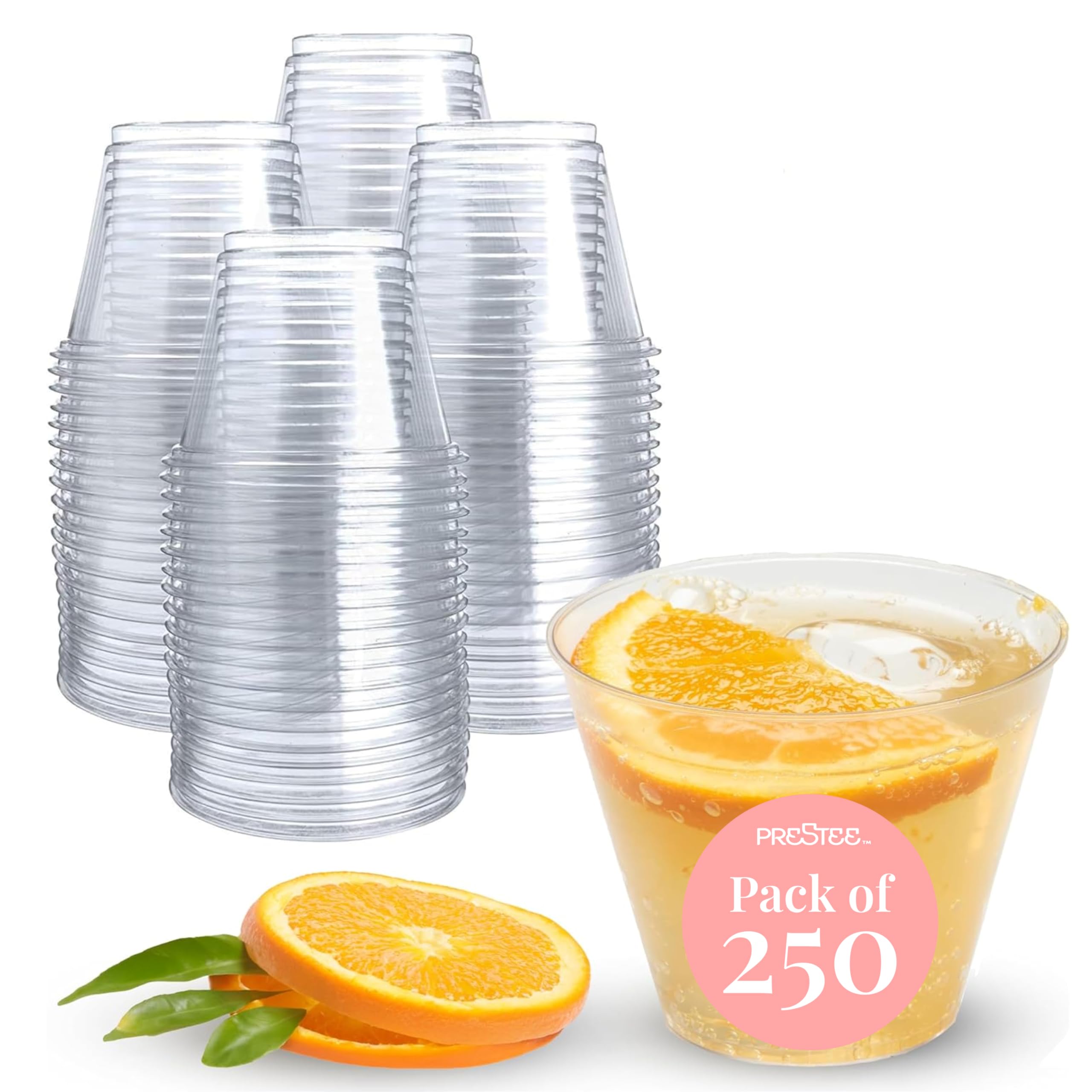 250 Clear Plastic Cups | 9 oz Plastic Cups | Clear Disposable Cups | PET Clear Cups | Plastic Water Cup | Plastic Wine Glasses | Clear Plastic Party Cups | Bulk Plastic Tumblers
