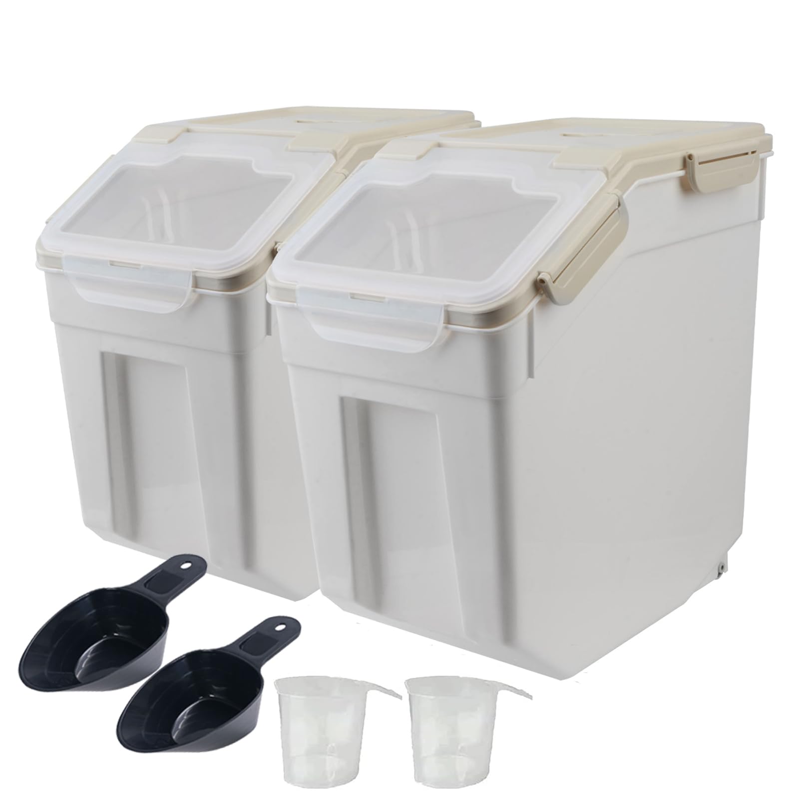 Rice Storage Container 25 lb (15 Liters) with Measuring Cup, 2 Packs Flour Storage Containers with Wheels, BPA Free Rice Dispenser Bin for Rice | Grain | Pet Food | Flour - Grey