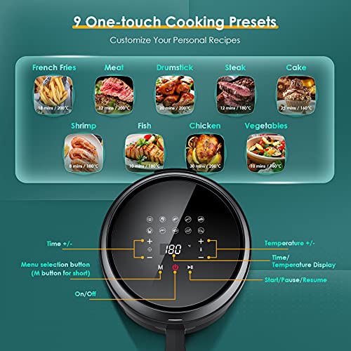 Air Fryer 4.5 Quart Small Air Fryers with 10-in-1 One-touch Program, Non-stick Basket, Dishwasher Safe, Auto Shut-Off, Compact Air Fryer for 2-3 people, Black