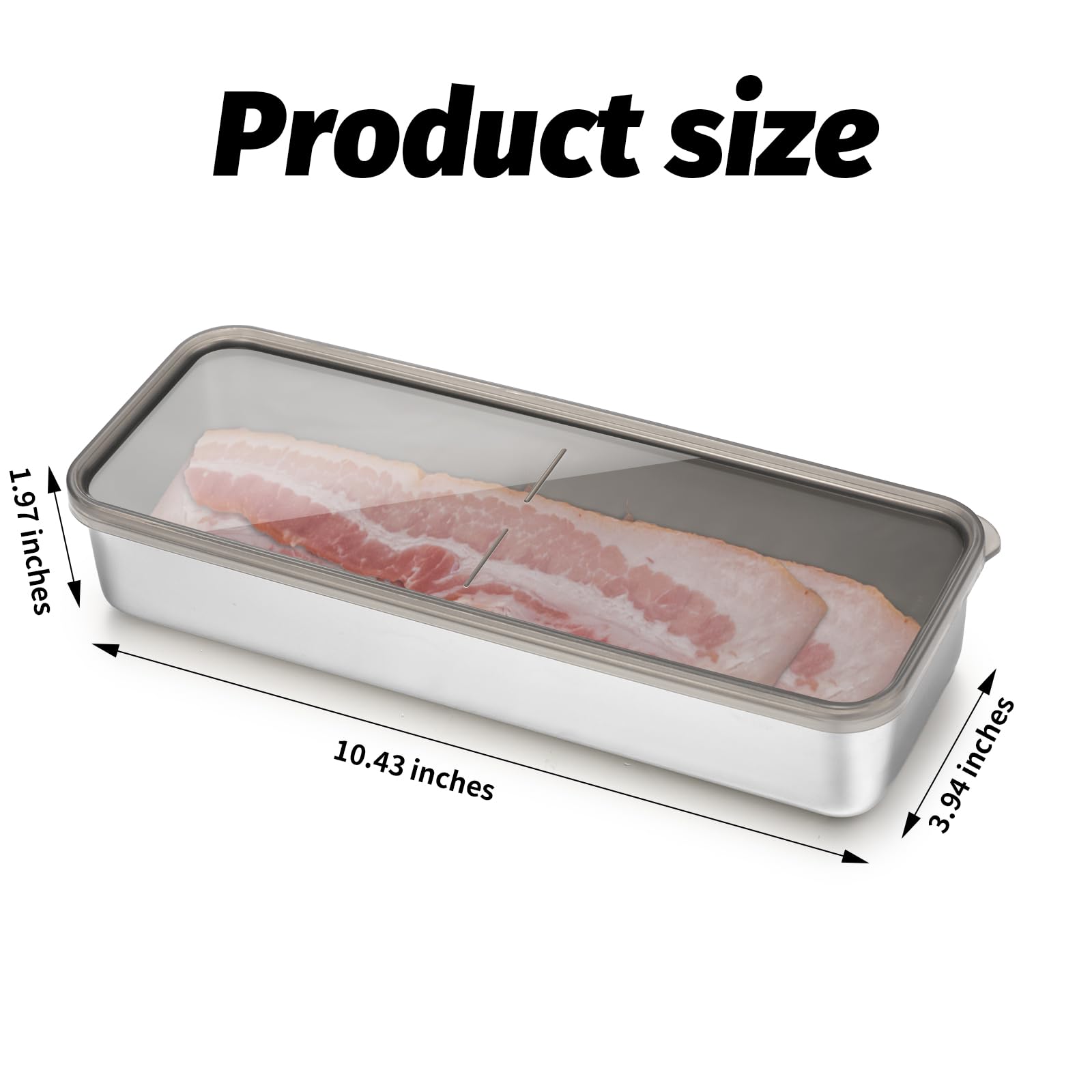 Zhehao 2 Pcs Bacon Container for Refrigerator, 304 Stainless Steel Deli Meat Storage Containers for Fridge, Airtight Bacon Storage Container with Lids, Bacon Saver Kitchen Meat Saver, Dishwasher Safe