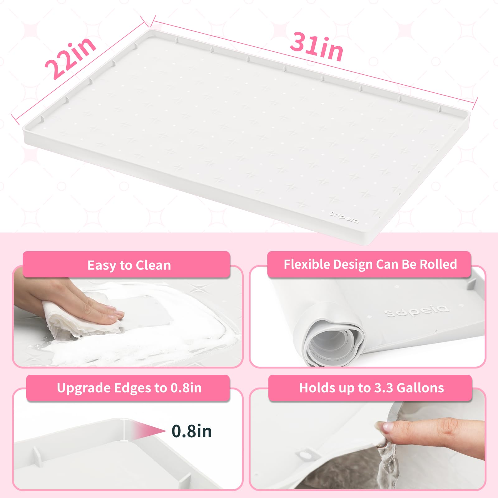 Sdpeia Under Sink Mat for [31" x 22"] Cabinet, Upgraded Silicone Waterproof Mat Kitchen Cabinet Liner Cabinet Protector Kitchen Organizers and Storage