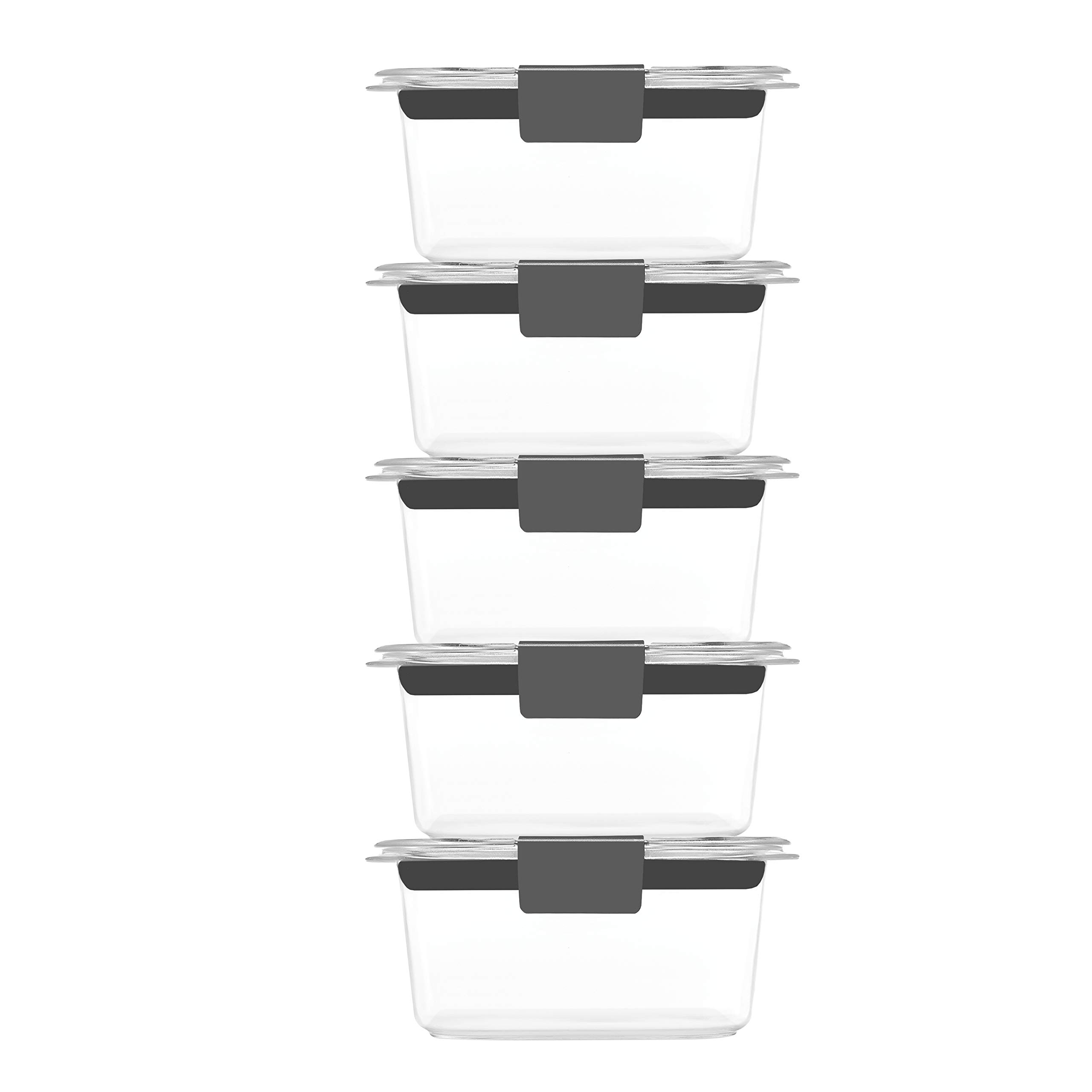 Rubbermaid 10-Piece Brilliance Food Storage Containers with Lids for Lunch, Meal Prep, and Leftovers, Dishwasher Safe, 1.3-Cup, Clear/Grey & Brilliance Food Storage Container, Large, 9.6 Cup, Clear