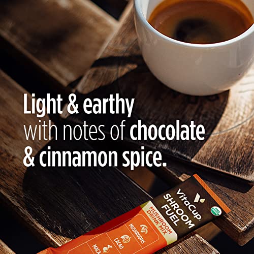 VitaCup Shroom Fuel, Mushroom Based Coffee Alternative Packets, Mushroom Coffee Substitute w/ Cacao, Cinnamon, Chaga, Lions Mane, & Maca for Energy, Immune Support, & Focus, 48 ct