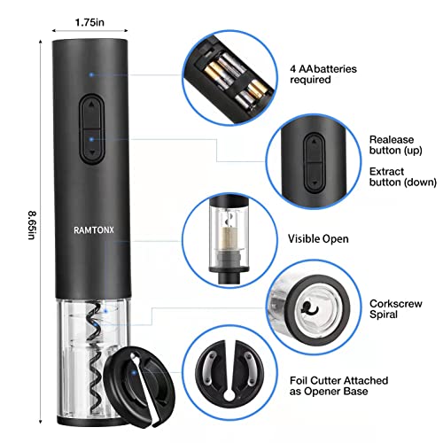 Electric Wine Bottle Opener Set, Automatic Battery Operated Wine Opener Contains Corkscrew for Wine Bottle, Wine Foil Cutter,Wine Stopper, Wine Pourer, Wine Accessories 4-in-1 Gift For Women