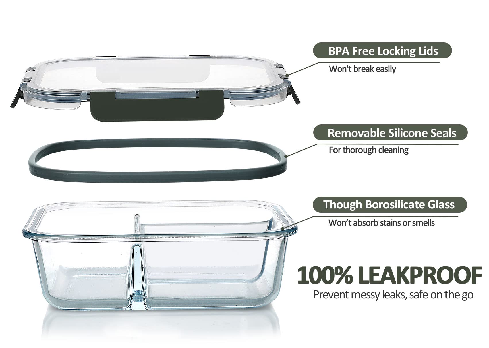 M MCIRCO [5-Pack, 36 oz Glass Meal Prep Containers 3 Compartment with Lids, [10-Pack,22 Oz] Glass Meal Prep Containers
