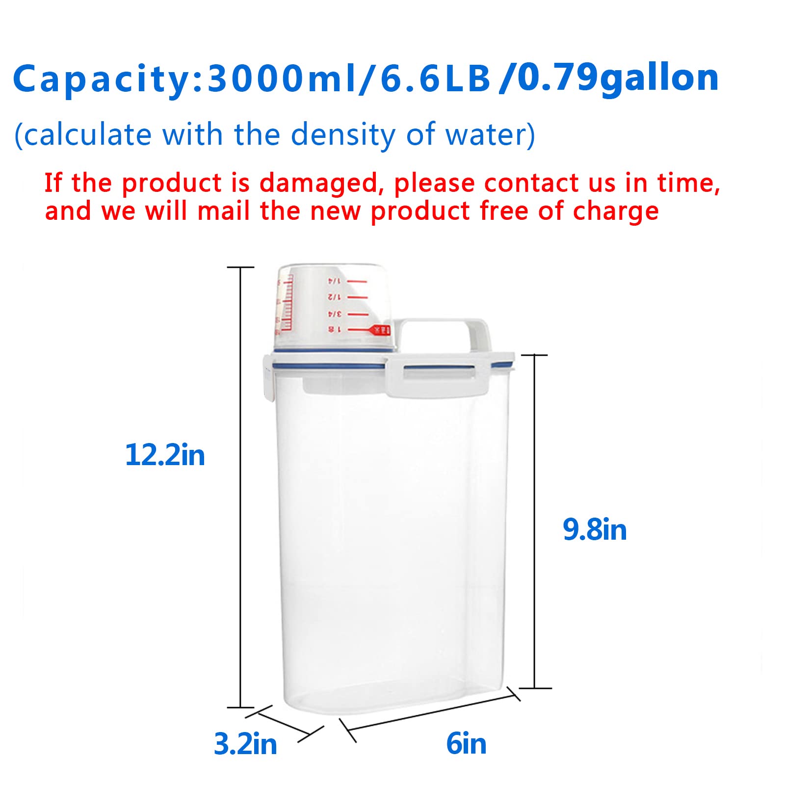RRROOPP 4 sets 5.5 LB Rice Storage Bin Cereal Containers Dispenser with BPA Free Plastic + Airtight Design + Measuring Cup + Pour Spout - Perfect for Rice Flour Baking Supplies Pet Dog Food Storage