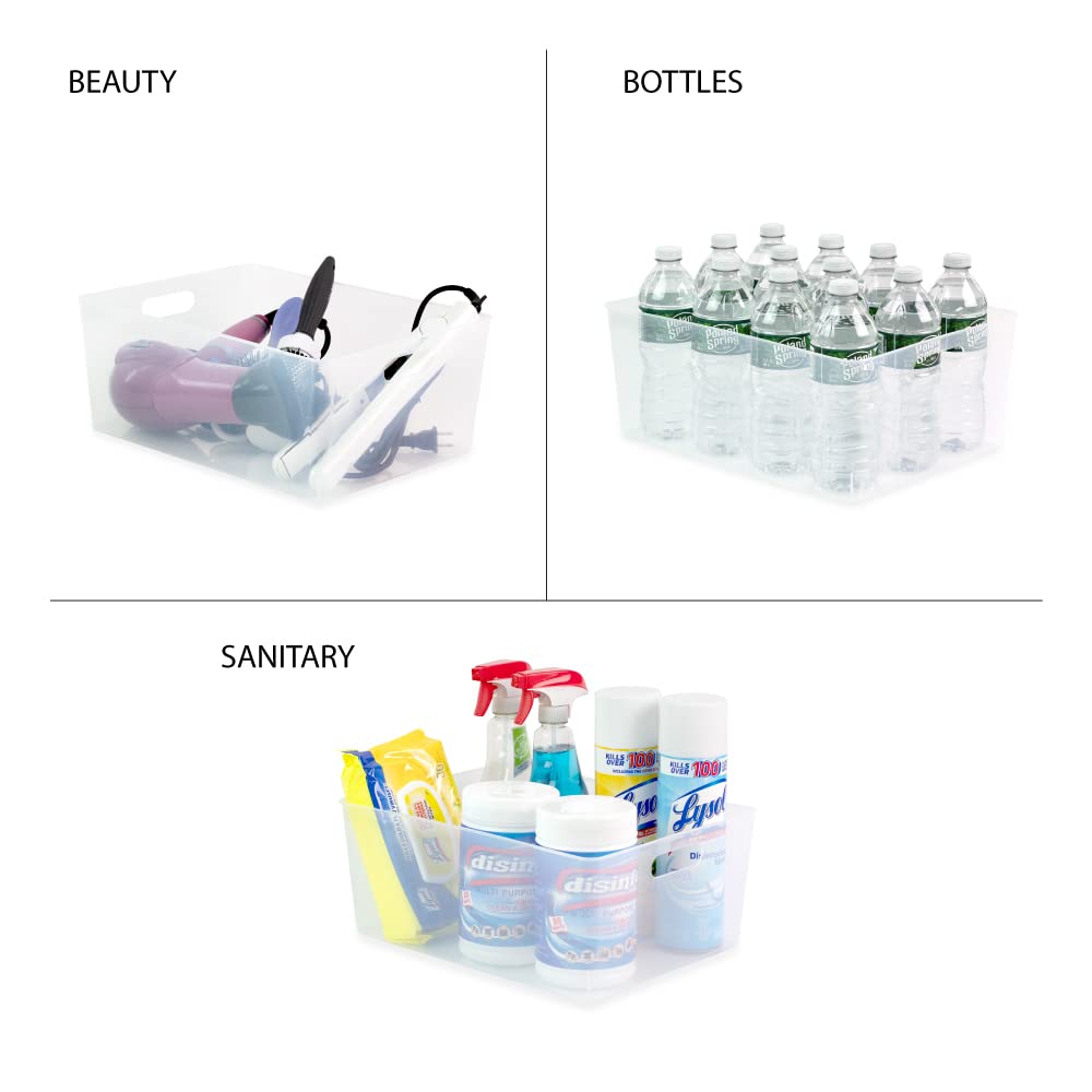 Isaac Jacobs 3-Pack XL Clear Storage Bins (12” L x 11.1” W x 7” H) with Cutout Handles, Plastic Organizer for Home, Office, Kitchen, Fridge/Freezer, Drawers, BPA Free, Food Safe (3-Pack, Extra-Large)