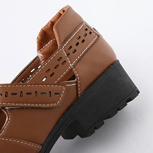 Leisure Women's Four Seasons Solid Color Non Slip Square Heels Round Toe Breathable Hook Loop Sandals Shoes Formal Tennis Shoes Women Red