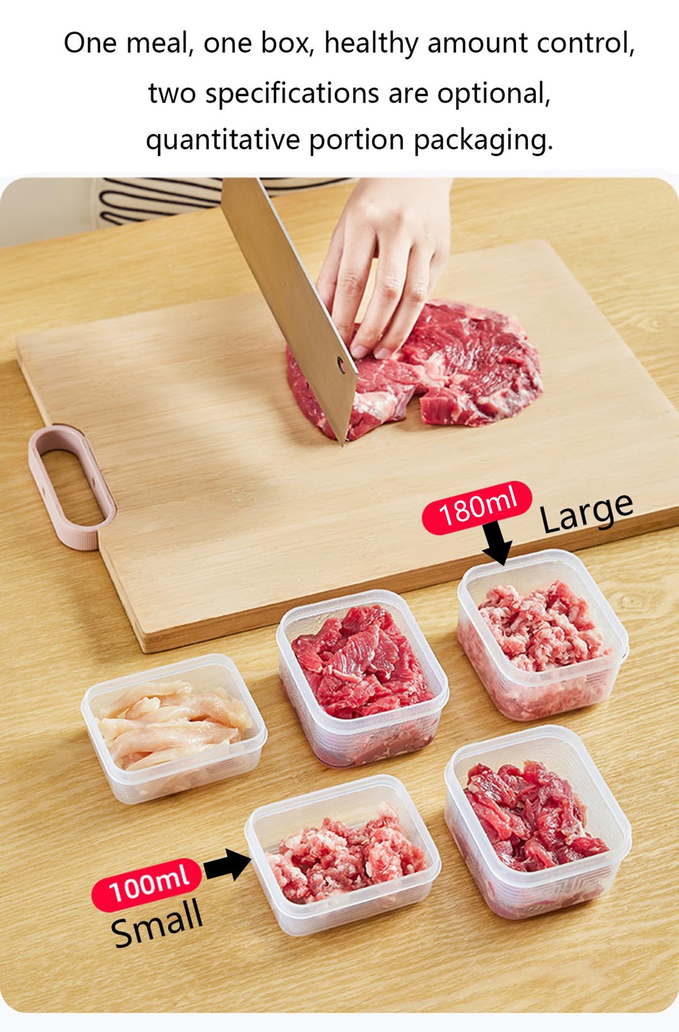 RabyLeo Japanese-style refrigerator storage box one person eats frozen meat sub-compartment box frozen fresh-keeping food sauce sealed sub-package box. (Transparent & Small 4-Piece Set)