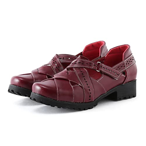 Leisure Women's Four Seasons Solid Color Non Slip Square Heels Round Toe Breathable Hook Loop Sandals Shoes Formal Tennis Shoes Women Red