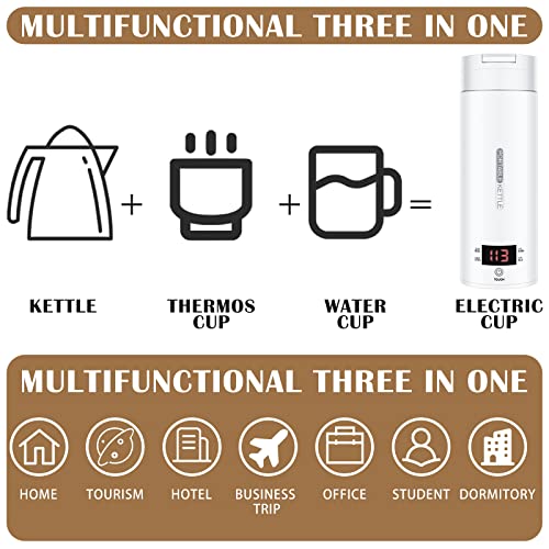Travel Kettle Electric Small Stainless Steel Portable Electric Kettle for Boiling Water Travel Tea Kettle Automatic Shut off Dry Protection 4 Preset Heat Setting 500ml Hot Water Kettle for Coffee