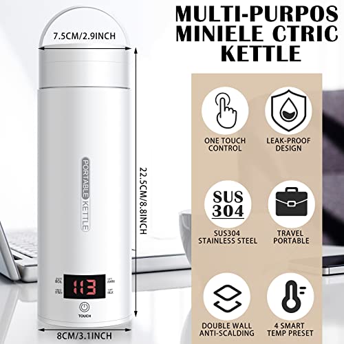 Travel Kettle Electric Small Stainless Steel Portable Electric Kettle for Boiling Water Travel Tea Kettle Automatic Shut off Dry Protection 4 Preset Heat Setting 500ml Hot Water Kettle for Coffee