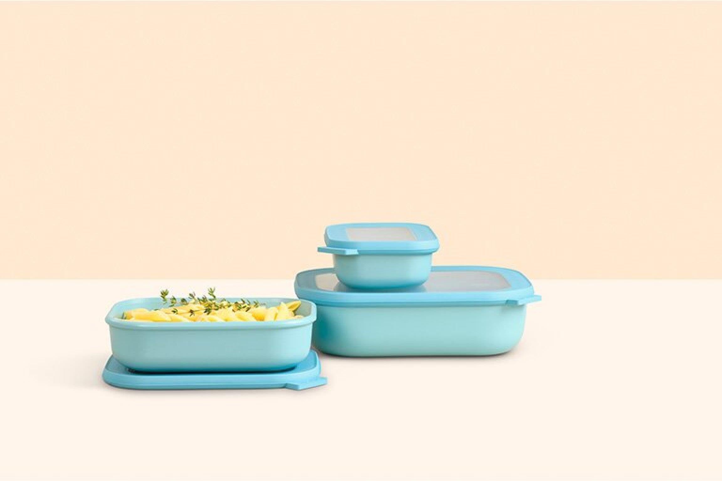 Mepal β Multi Bowl Cirqula 3-Piece Set β Food Storage Container with Lid - Suitable as Airtight Storage Box for Fridge & Freezer, Microwave Container & Servable Dish - 500, 1000, 2000ml - Nordic Sage