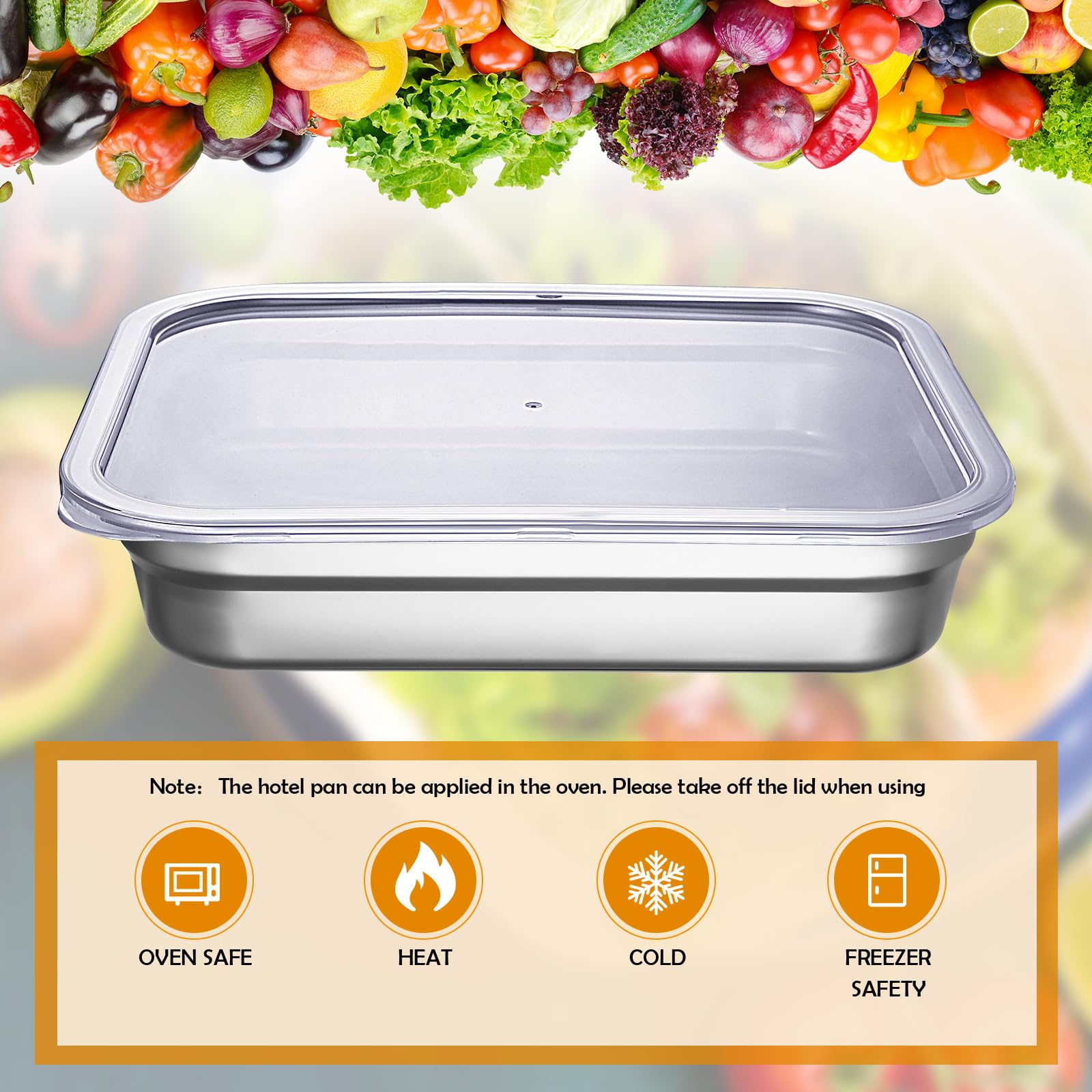 Suttmin 8 Pcs Stainless Steel Food Storage Containers with Lids Hotel Pans Chicken Food Grade Pans Metal Meal Food Containers for Restaurant Stackable Kitchen Freezer Buffet(2.6 Inch Deep)