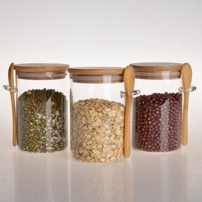 Bamboo Lid Container With Bamboo Spoon Set Of 3