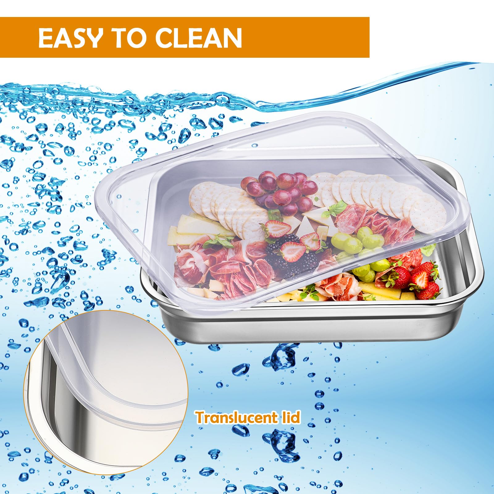 Suttmin 8 Pcs Stainless Steel Food Storage Containers with Lids Hotel Pans Chicken Food Grade Pans Metal Meal Food Containers for Restaurant Stackable Kitchen Freezer Buffet(2.6 Inch Deep)