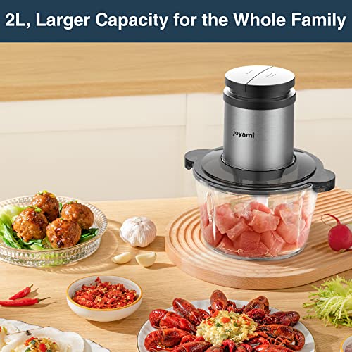 joyami Meat Grinder Electric Food Processor 2L Food Chopper with 4 Sharp Blades, Stainless Steel Bowl and Glass Bowl, 400W