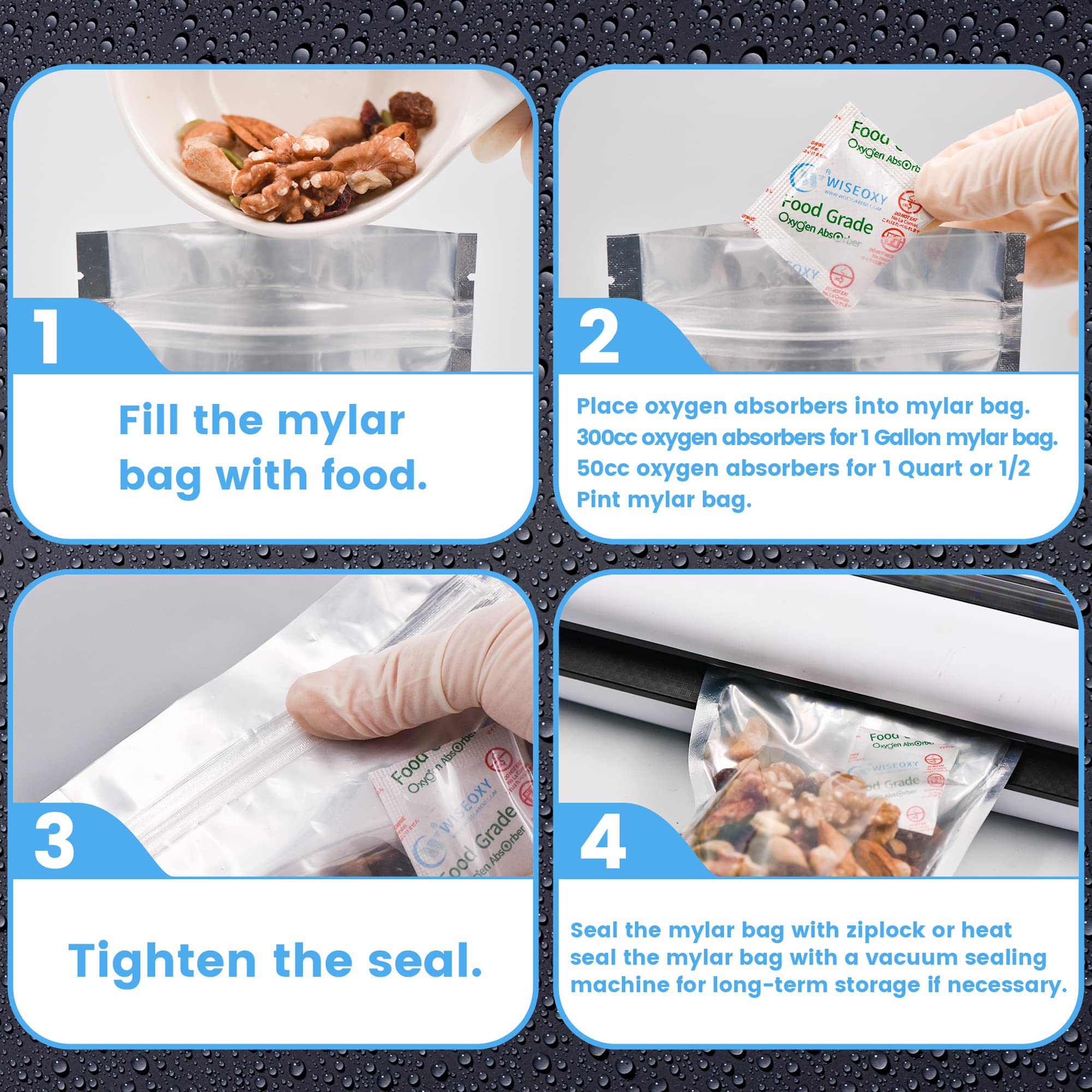 Wisesorb Oxygen Absorbers for Food Storage 300CC 100 Packets, Food Grade Oxygen Absorbers, O2 Absorbers Food Grade for Food Storage