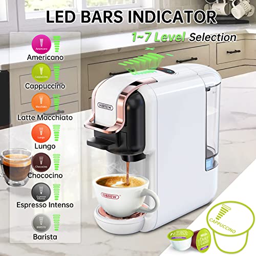 Compact Coffee Maker for Single Pods, HiBREW 5-in-1 Espresso Machine for Kcup*/Nes* Original/DG*/ESE Pod/Espresso Powder Compatible, Cold/Hot Mode, 20 oz Removable Reservoir, LED Bars Indicator,19 Bar