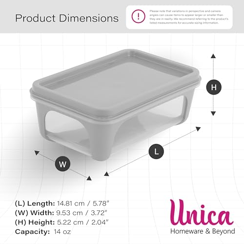 Unica Food Storage Containers with Airtight Lids, Microwave Safe Stackable Container for Snacks, Cereal, Freezer-safe, BPA-free, Dishwasher-safe, Set of 3, 14 oz, 3.72x3.72x2.04 in