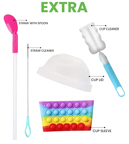 Pink Instant Slushie Cup,1 Pack Slushy Cup Maker Tiktok, Slush Squeeze Cup for Quick Diy with Straw Spoon, Cup Brush, Straw Brush, & Pop-It Cup Sleeve