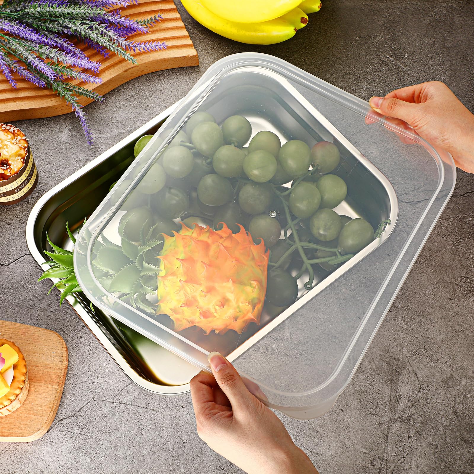 Suttmin 8 Pcs Stainless Steel Food Storage Containers with Lids Hotel Pans Chicken Food Grade Pans Metal Meal Food Containers for Restaurant Stackable Kitchen Freezer Buffet(2.6 Inch Deep)