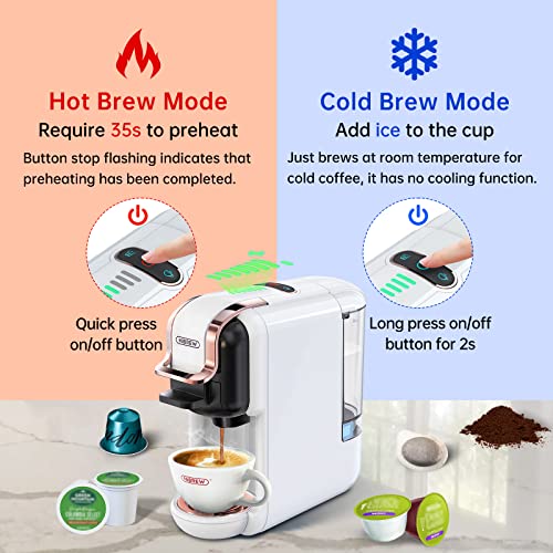 Compact Coffee Maker for Single Pods, HiBREW 5-in-1 Espresso Machine for Kcup*/Nes* Original/DG*/ESE Pod/Espresso Powder Compatible, Cold/Hot Mode, 20 oz Removable Reservoir, LED Bars Indicator,19 Bar