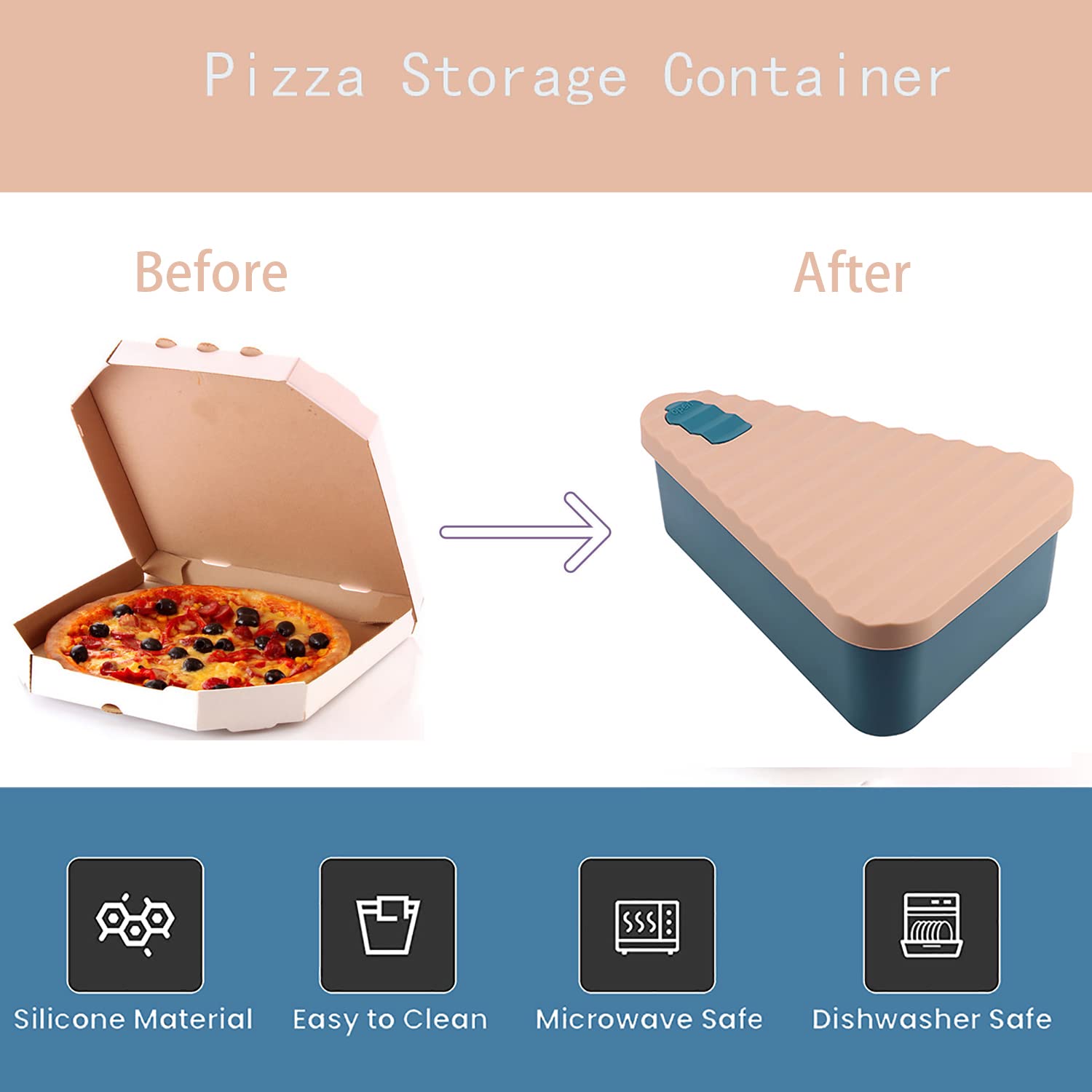Gwydre Pizza Leftover Storage Container with 2 Pizza Trays,Reusable Pizza Slicone Container,Silicone Food Container Lunch Box Withstand Temperature in -40~200℃ (Blue&pink, 7.5inch)